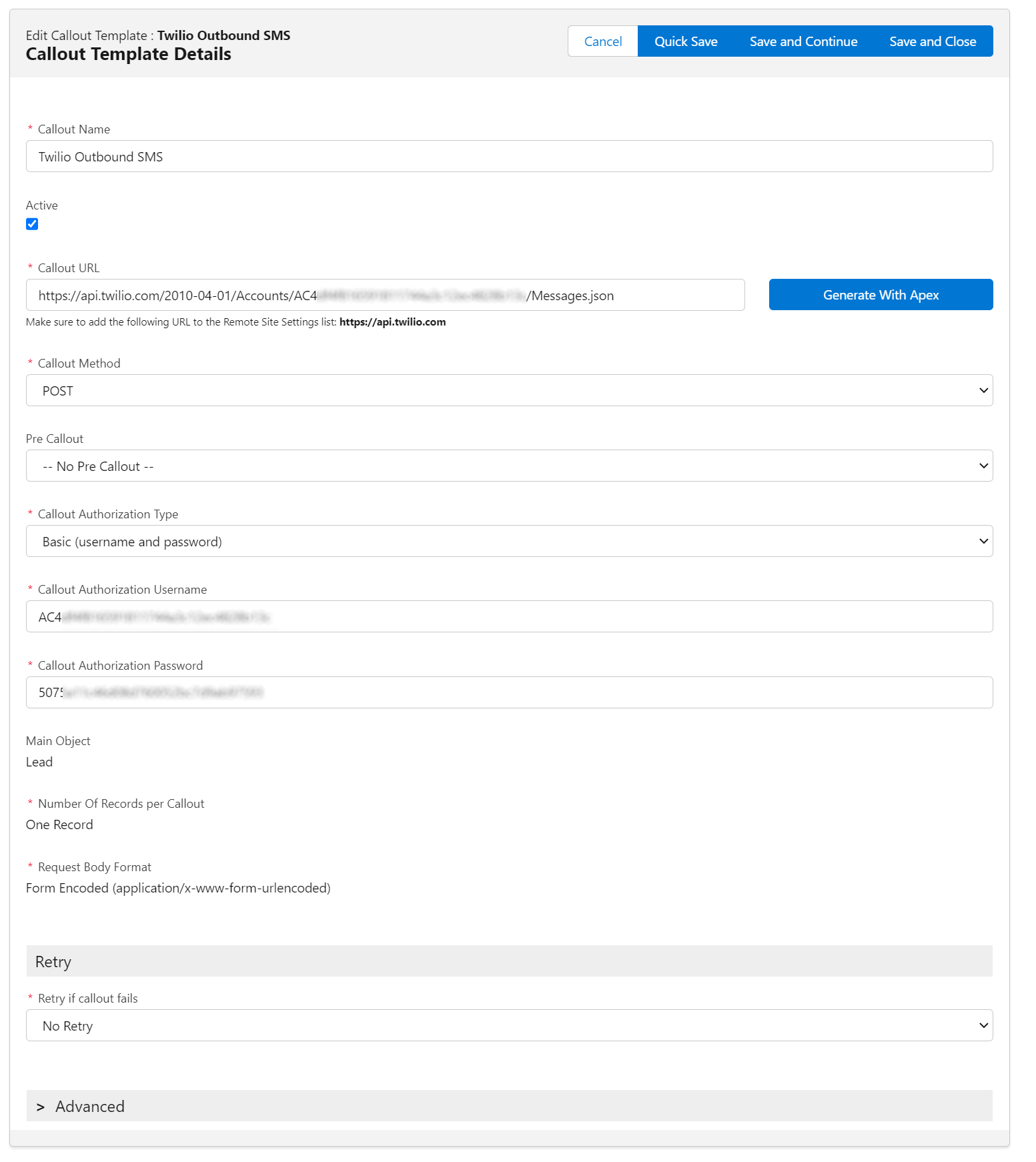 Salesforce Flow Integration to Send SMS via Twilio API